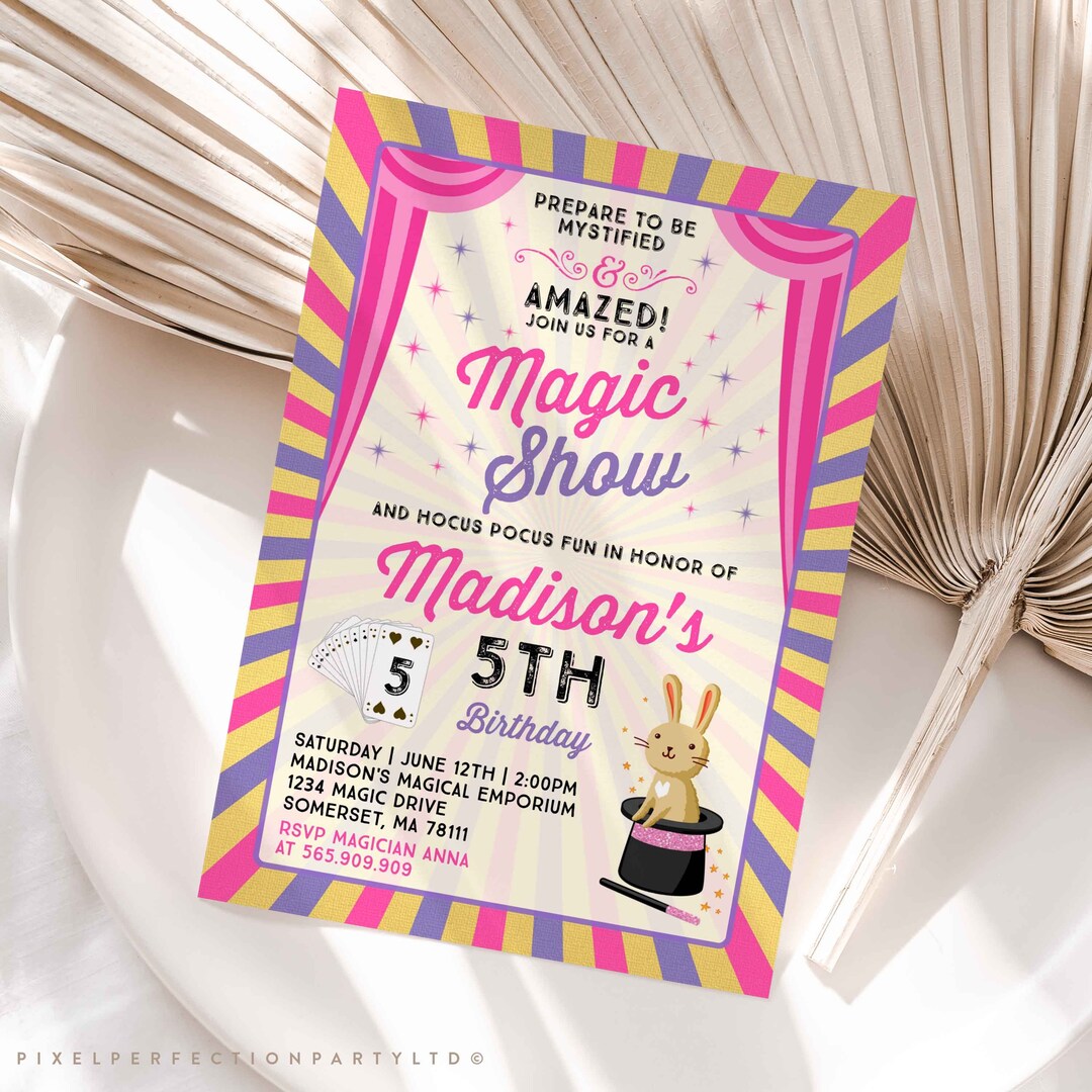 Girl Magician Invitation Magician Birthday Invitation Magic Show Party ...