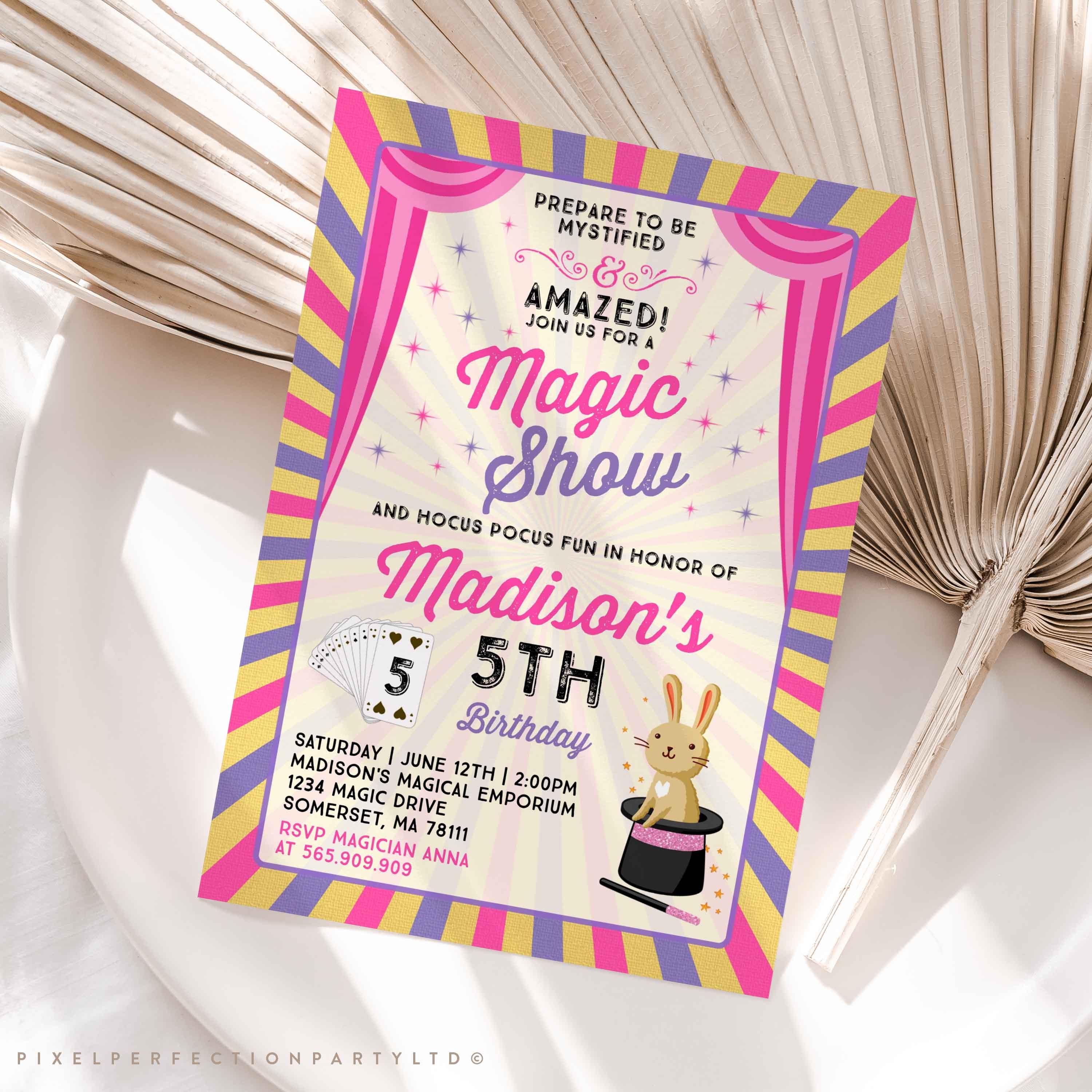 Girl Magician Invitation Magician Birthday Invitation Magic Show Party ...
