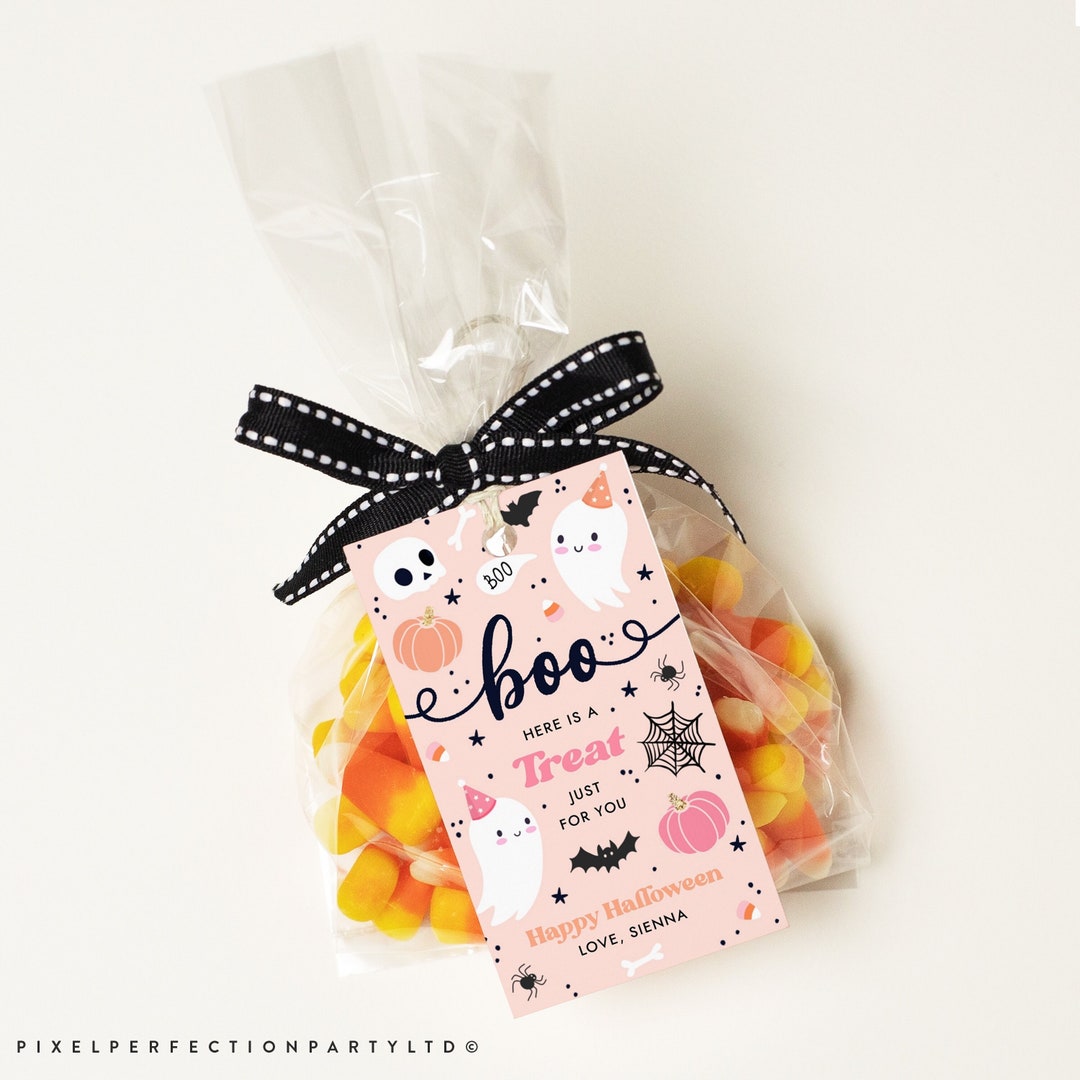 Editable Halloween Gift Tag Pink Ghost Boo Halloween Trick or Treat ...