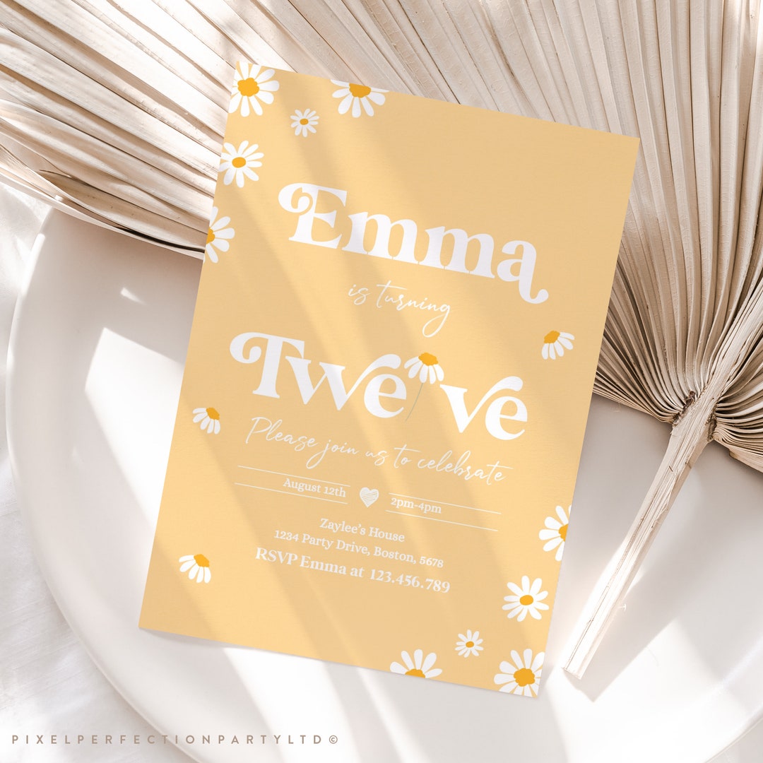 Editable Daisy Birthday Party Invitation Boho Daisy 12th Birthday ...