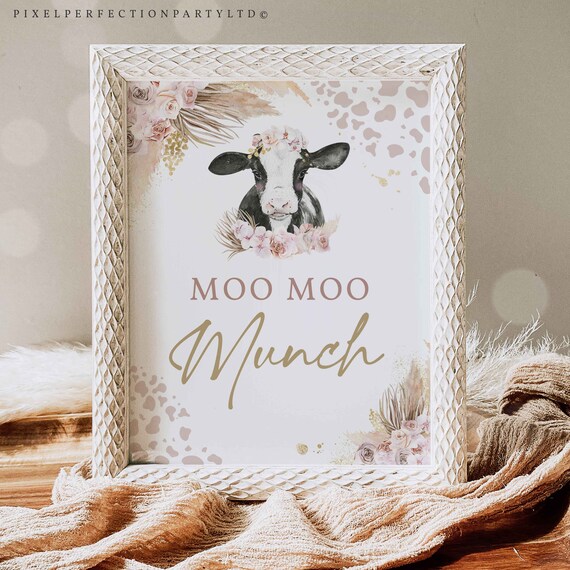 Moo Moo Munch Food Sign Holy Cow Boho Pampas Grass Birthday Decor Farm ...