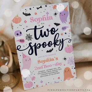 Editable Two Spooky Halloween Ghost 2nd Birthday Party Invitation Cute ...