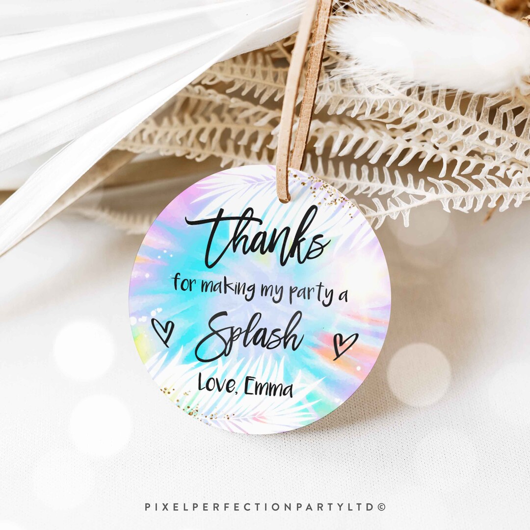 Editable Pool Party Circle Square Favor Tags Girly Tie Dye Pool Party ...