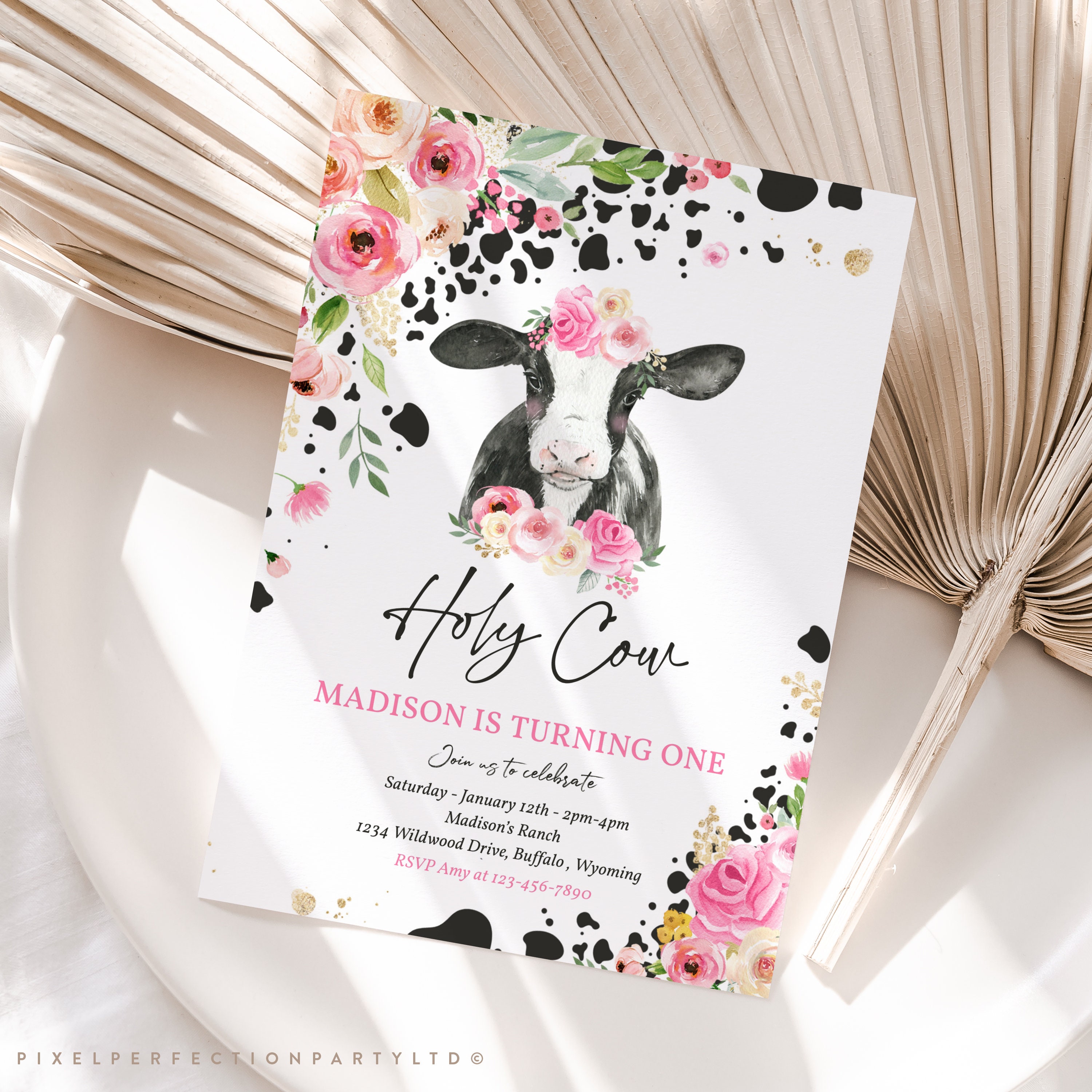 Editable Cow Birthday Party Invitation Holy Cow I'm One Birthday Party ...