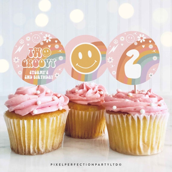 Editable Groovy Birthday Party Cupcake Toppers Two Groovy Birthday ...