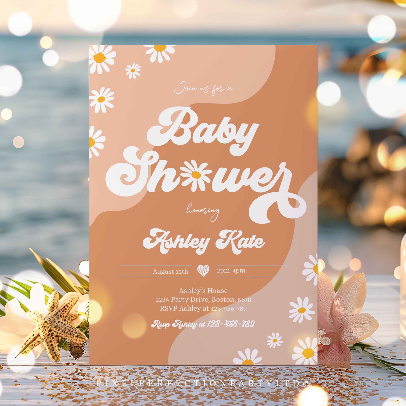 Editable Retro Baby Shower Invitation Retro Bohemian Hippie Vibes Daisy ...