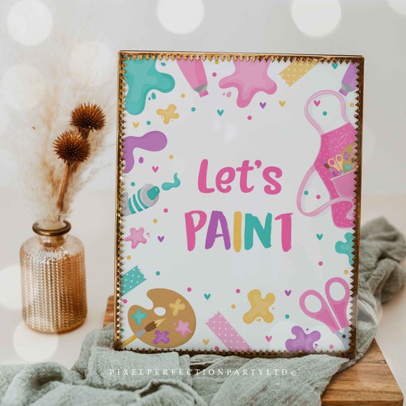Art Birthday Party Let's Paint Table Sign Painting Party Birthday Pink ...