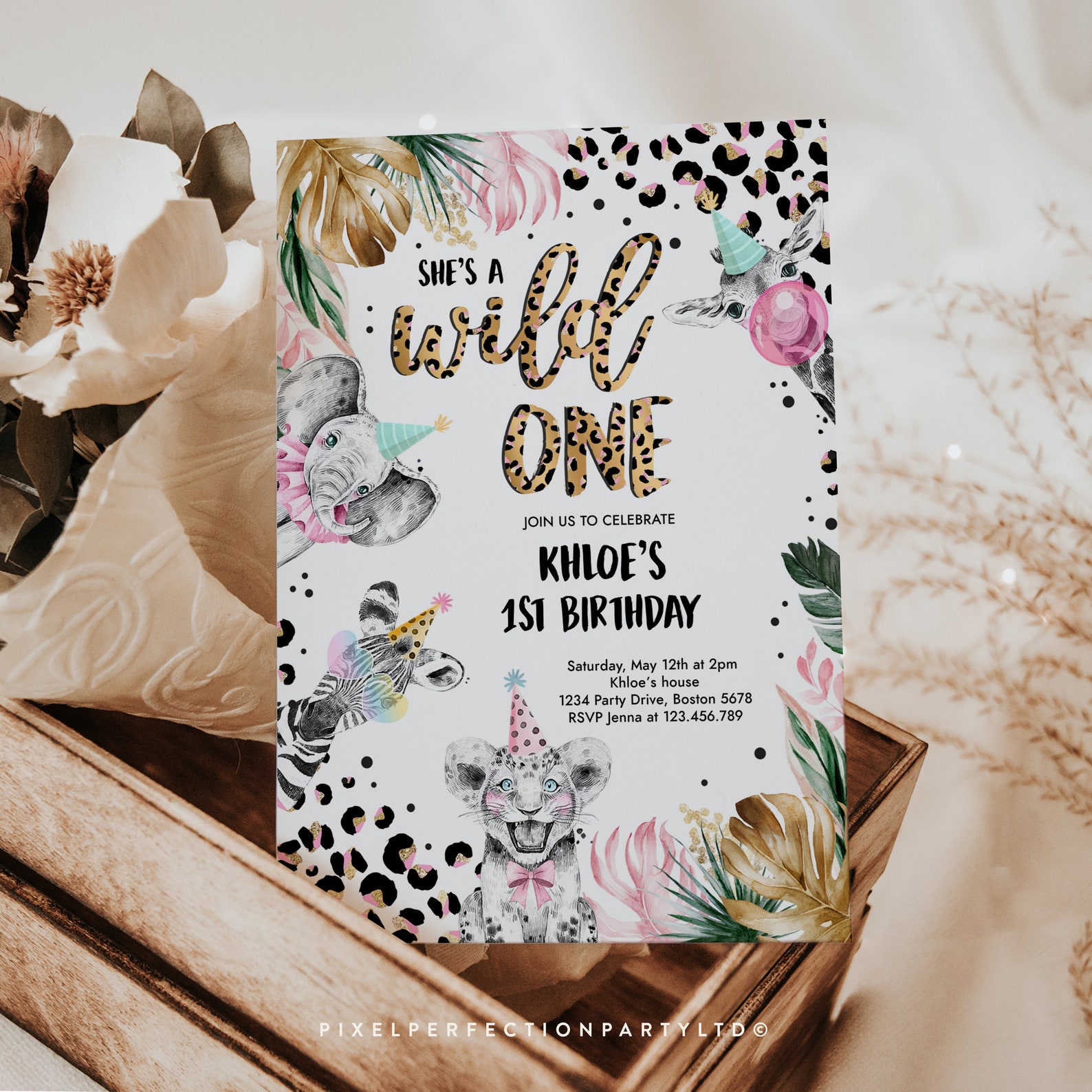 Editable Wild One Leopard Print Safari Animals 1st Birthday | Etsy