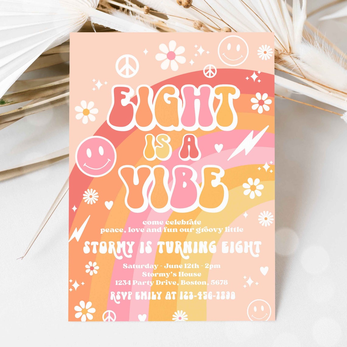Editable Eight is A Vibe Groovy Birthday Party Invitation - Etsy