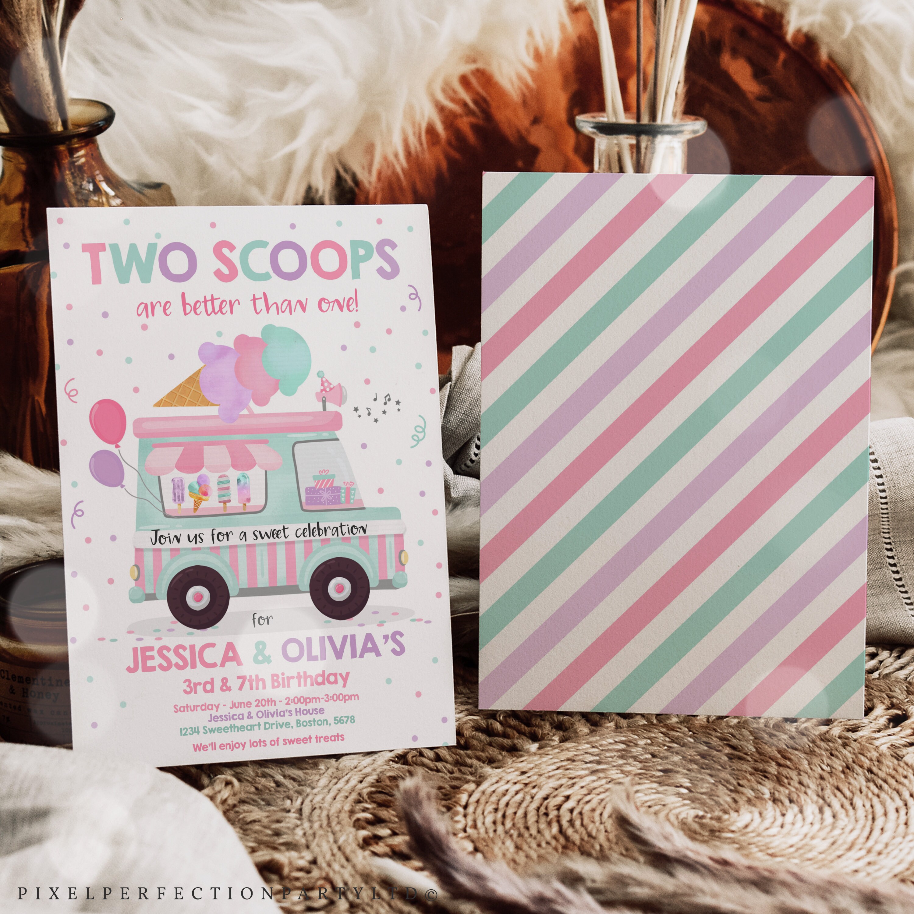 Editable Ice Cream Truck Twin Birthday Invitation Twin Ice Etsy
