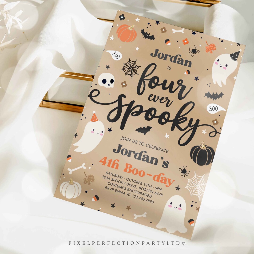 Editable Four Ever Spooky Halloween Ghost 4th Birthday Party - Etsy