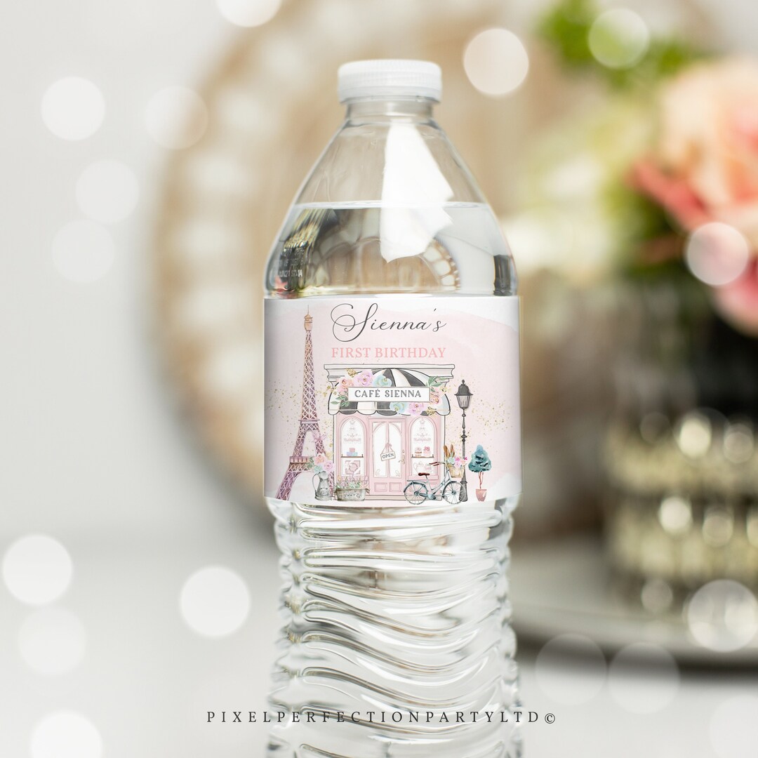 Editable Paris Birthday Party Water Bottle Labels French Parisian Cafe ...
