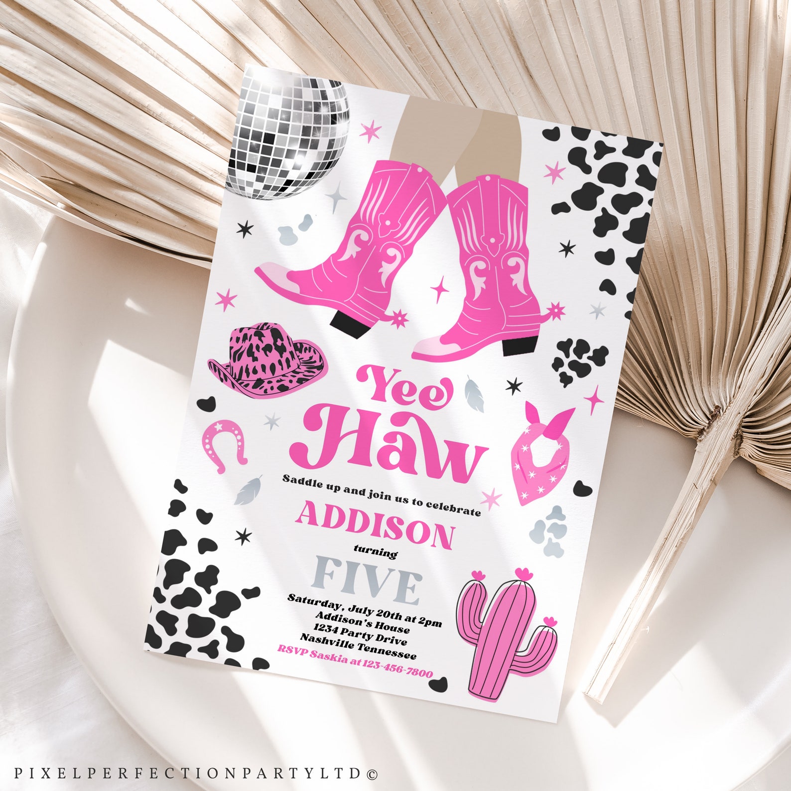 Editable Space Cowgirl Birthday Party Invitation Pink Disco Etsy