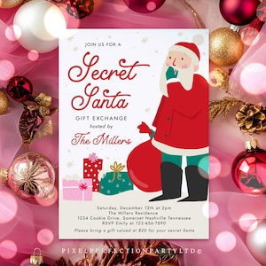 Editable Secret Santa Gift Exchange Invitation Santa Holiday Gift ...