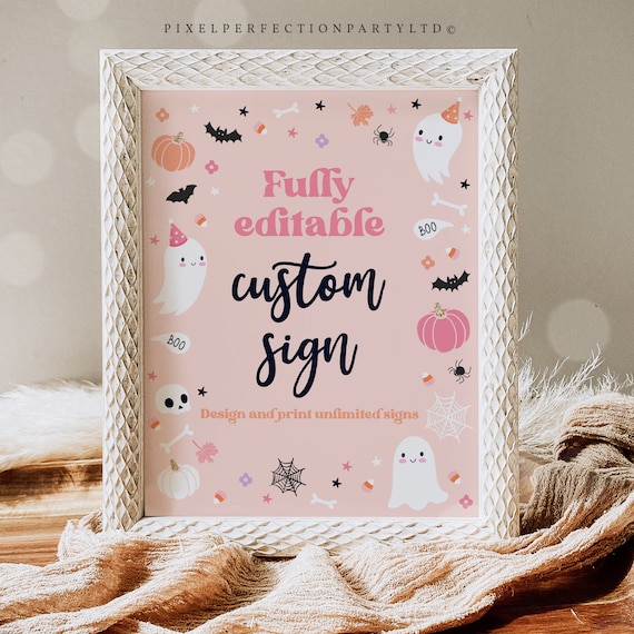 Fully Editable Pink Halloween Ghost Custom Sign Cute Pink - Etsy