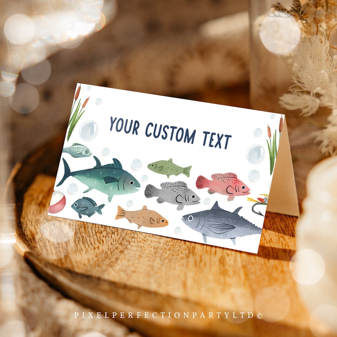 Fishing Birthday Party Tented Food Label O-fish-ally One 1st Birthday ...