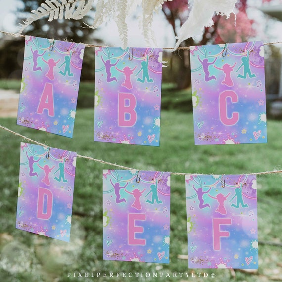 Editable Jump Birthday Party AZ Banner Tie Dye Jump Birthday Party Glow ...