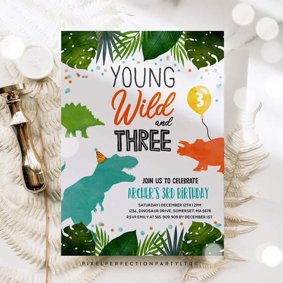Dinosaur Invitation Jungle Dinosaur Invite Young Wild And Three ...
