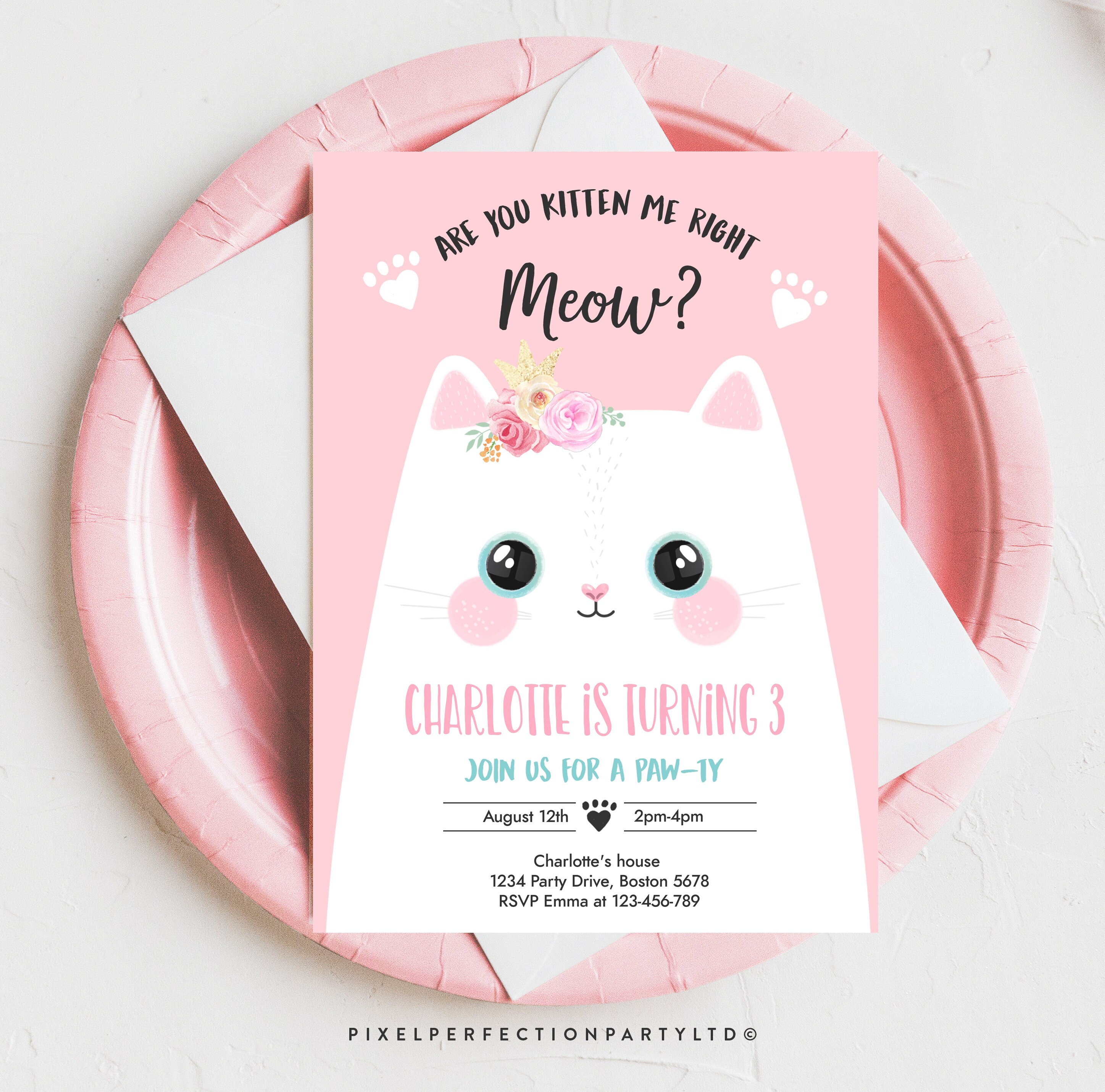 Cat Kitty Birthday Invitation Kitty Invitation INSTANT DOWNLOAD so easy ...