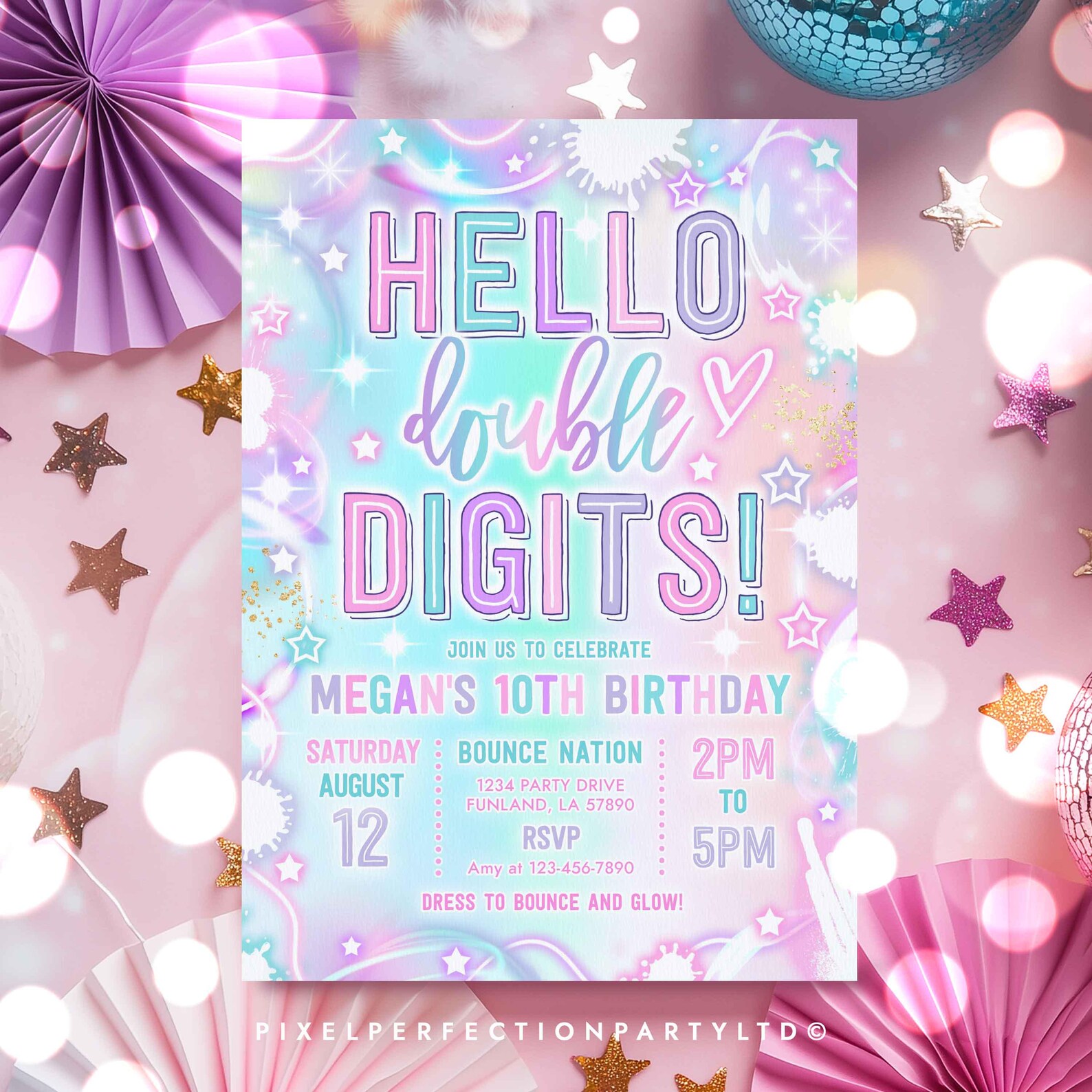 Editable Hello Double Digits 10th Birthday Party Invitation Hello ...