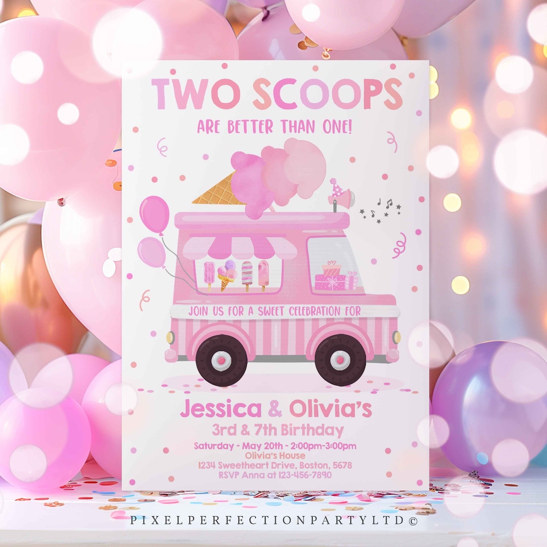 Editable Ice Cream Truck Twin Birthday Invitation Twin Ice Cream