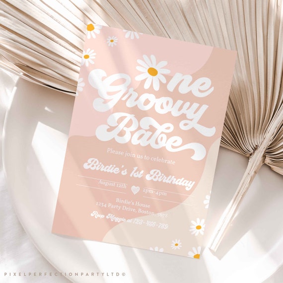 Editable One Groovy Baby 1st Birthday Party Invitation Boho - Etsy