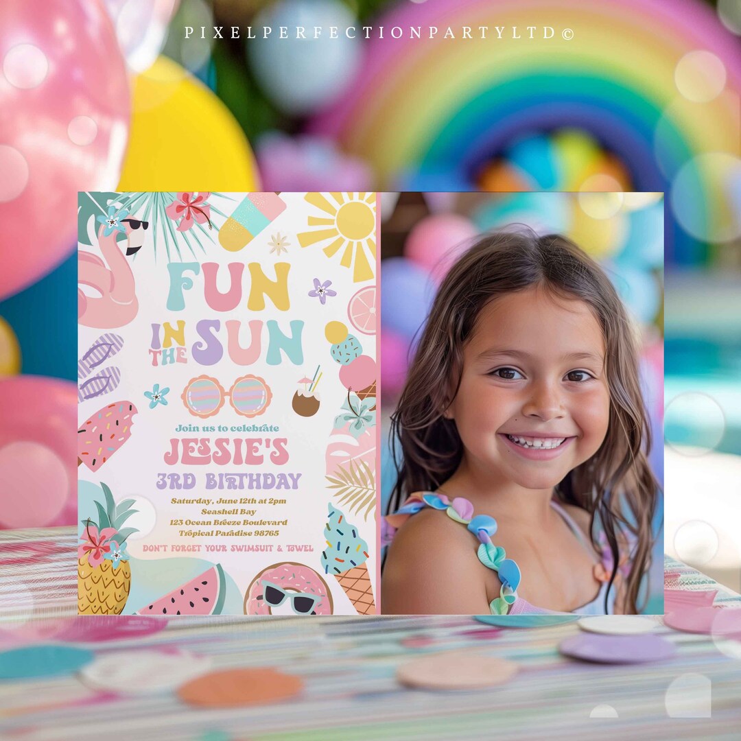 Editable Fun in the Sun Birthday Party Invitation Tropical Summer ...