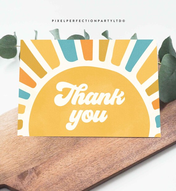 Editable Sunshine Birthday Party Fold Over Thank You Card Here Come The ...