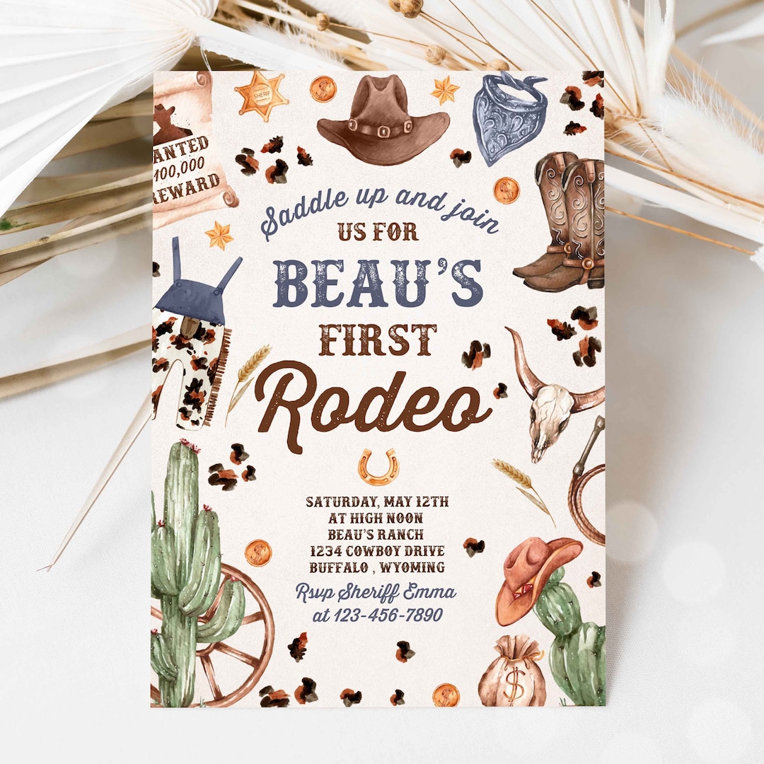 Editable Cowboy Birthday Party Invitation Wild West Cowboy 1st Rodeo ...
