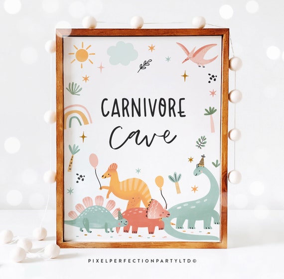 Dinosaur Carnivore Cave Birthday Party Sign Carnivore Snacks Sign ...