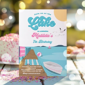 Editable Lake Birthday Party Invitation Boat Lake Birthday Party Summer ...