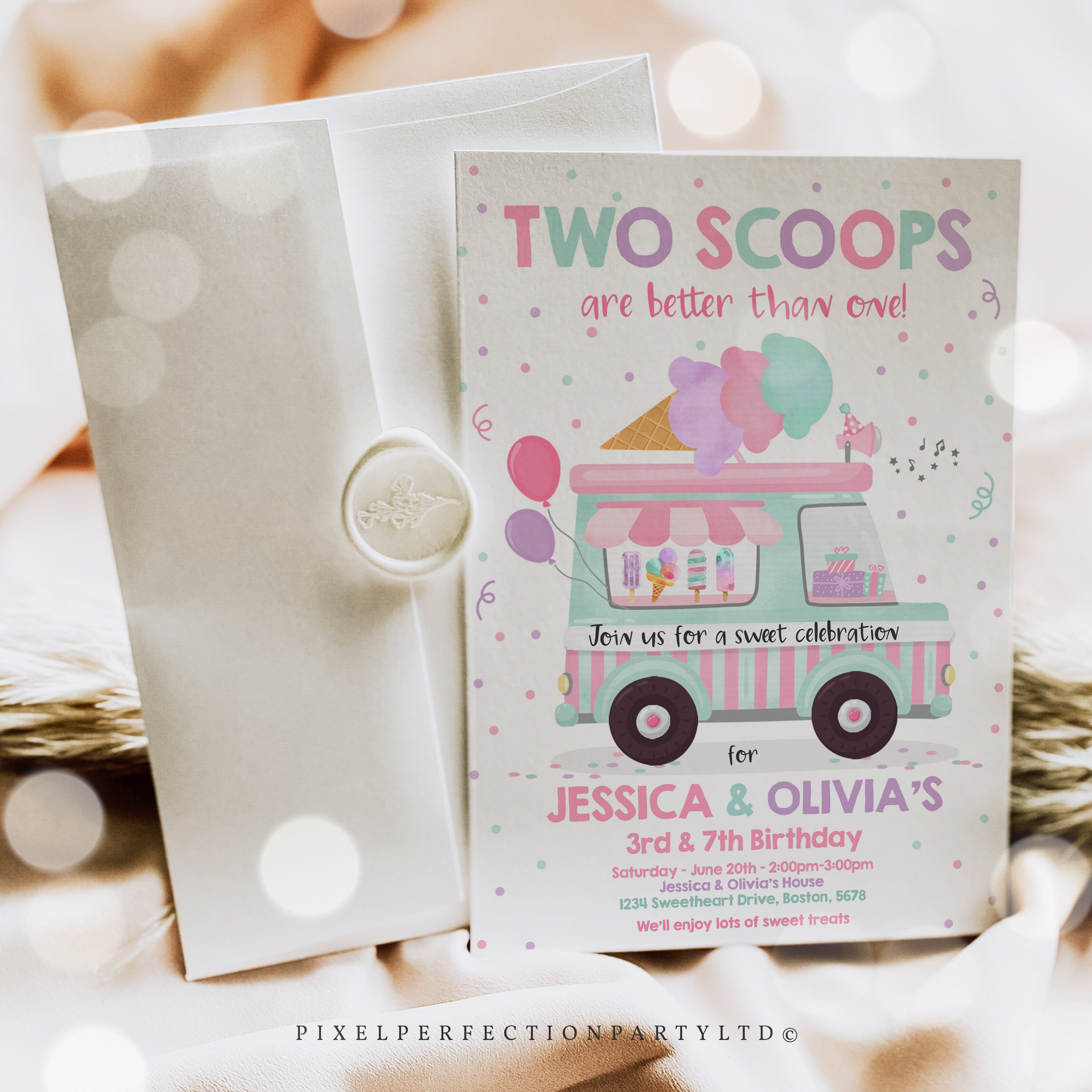 Editable Ice Cream Truck Twin Birthday Invitation Twin Ice Etsy