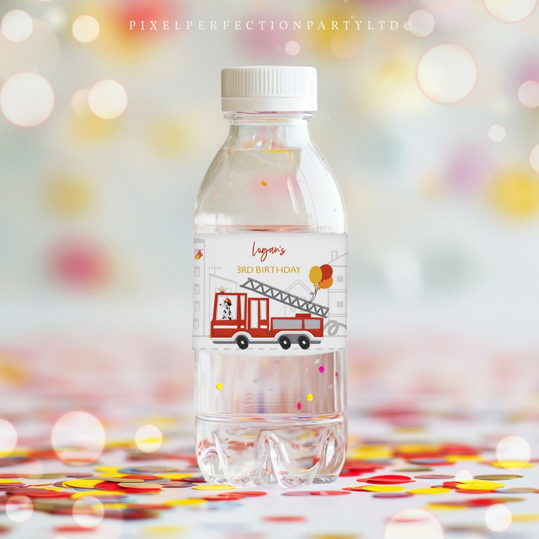 Editable Fire Truck Birthday Party Water Bottle Label Firefighter ...