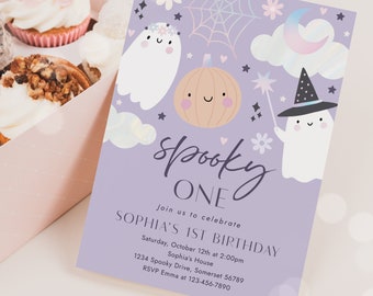 Editable Halloween Pastel Ghost Birthday Invitation Hey Boo Girly Cute ...