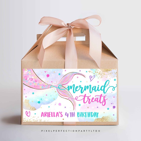 EDITABLE Mermaid Birthday Gable Box Labels Mermaid Treat Box Favors ...