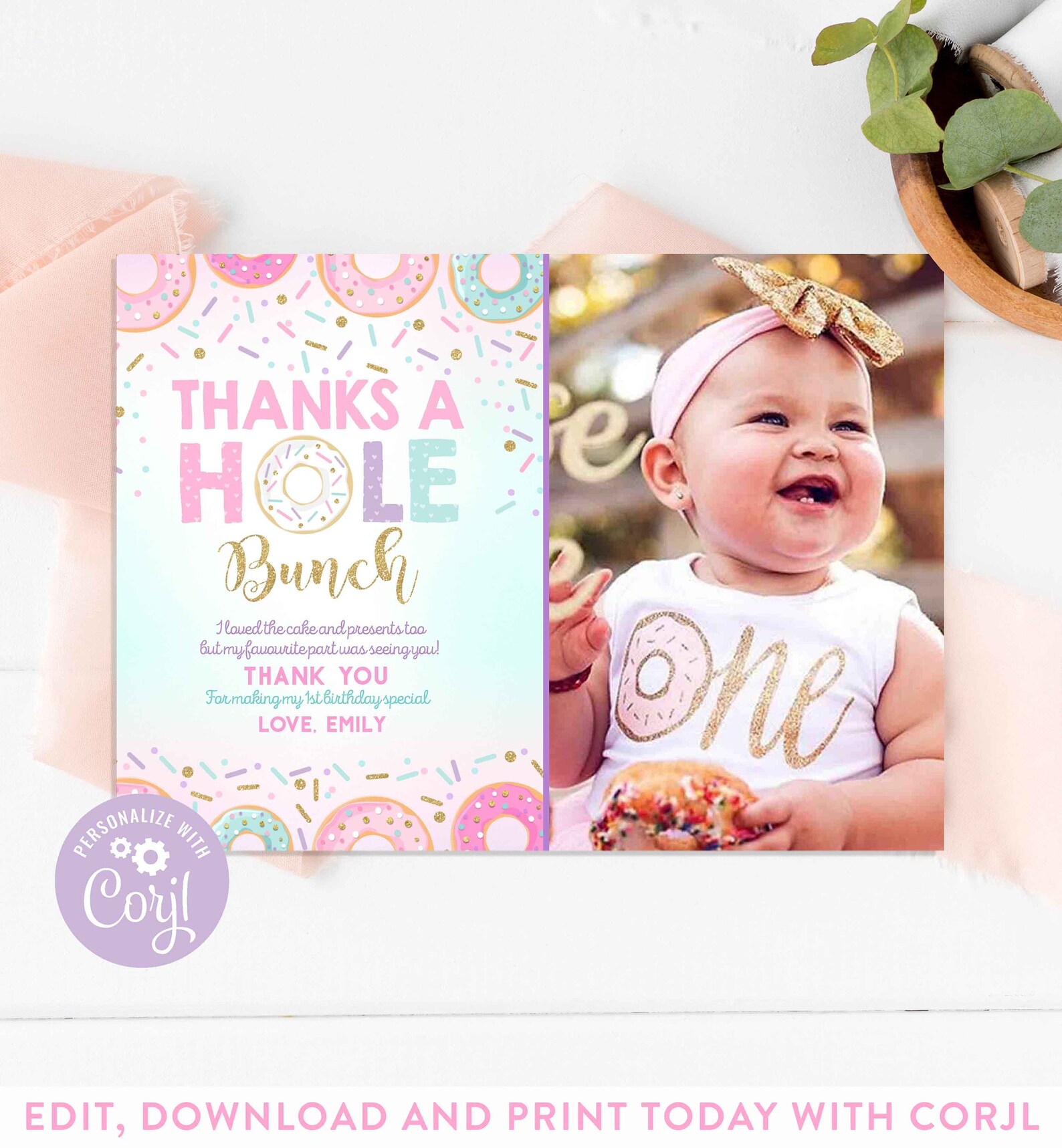 Editable Donut Thank You Card Birthday Donut Thank You Card | Etsy