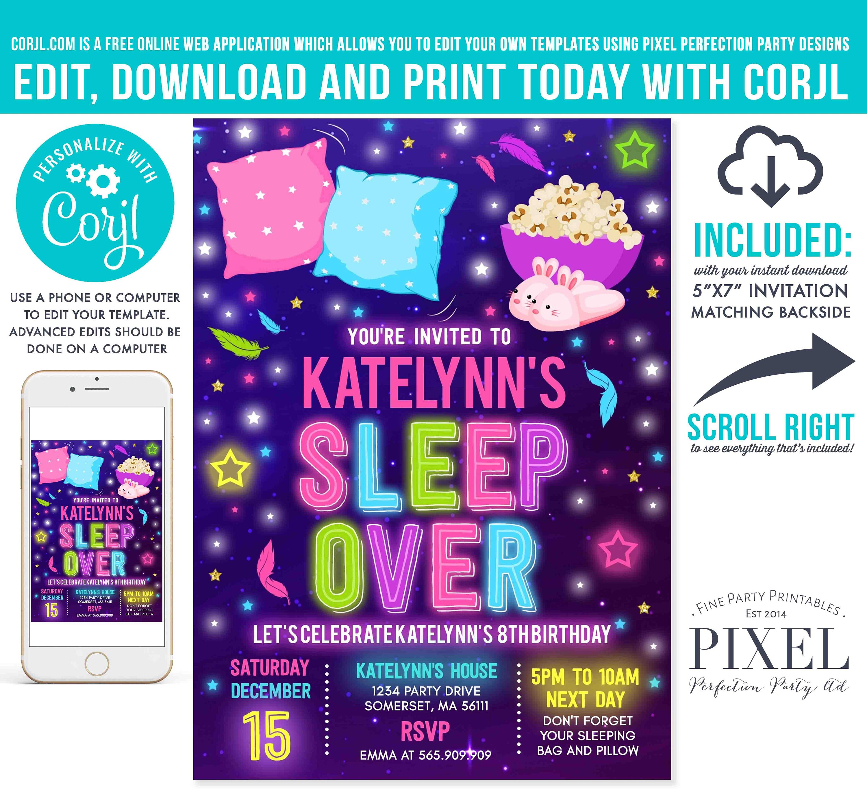 Editable Sleepover Invitation Slumber Party Invitation | Etsy UK