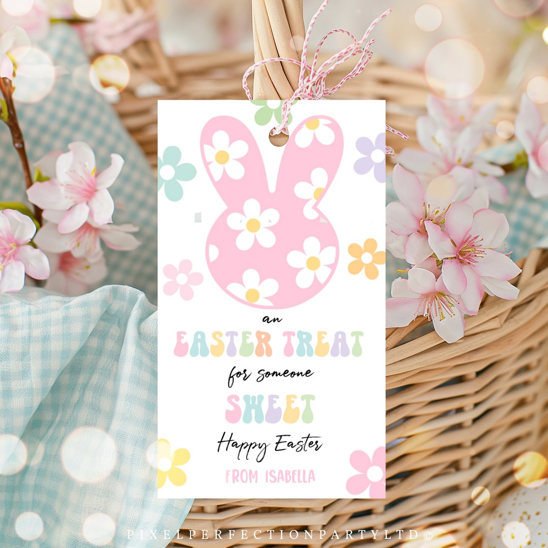 Editable Easter Bunny Rainbow Sweet Treat Gift Tag Happy Easter Tag ...