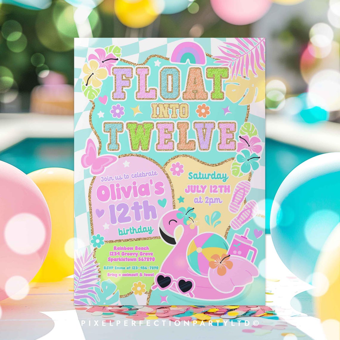 Editable Preppy 12th Birthday Pool Party Invitation Varsity Girl ...