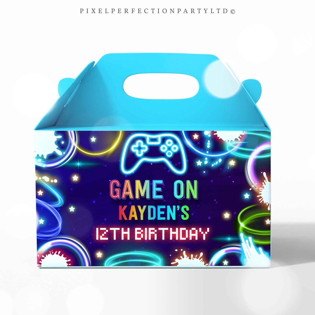 Editable Video Game Birthday Gable Box Labels Neon Gamer - Etsy