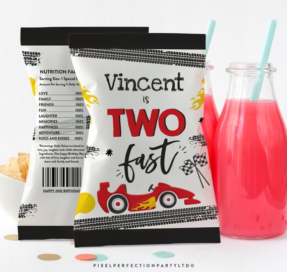 EDITABLE Two Fast Chip Bag Wrapper Labels Two Fast Birthday Chip Party ...
