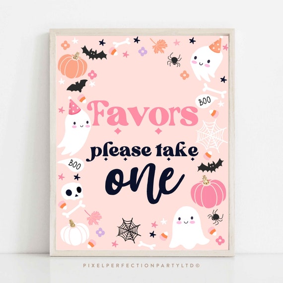 Pink Halloween Ghost Party Sign Pink Ghost Favors Please Take | Etsy