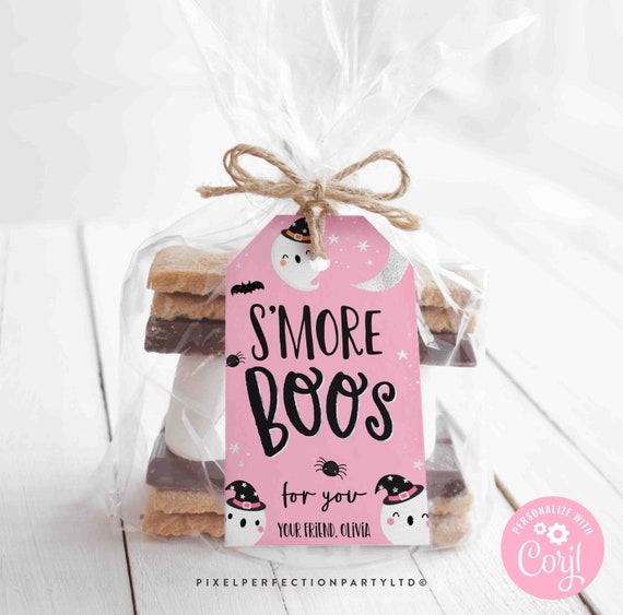 Editable Halloween Pink Ghost S'more Gift Tag Cute Spooky Ghost S'more ...