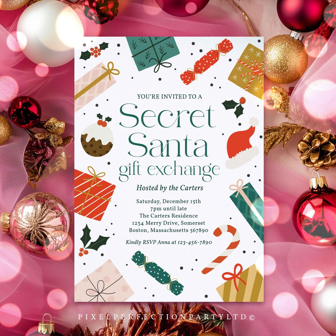 Editable Secret Santa Gift Exchange Invitation Santa Holiday Gift ...