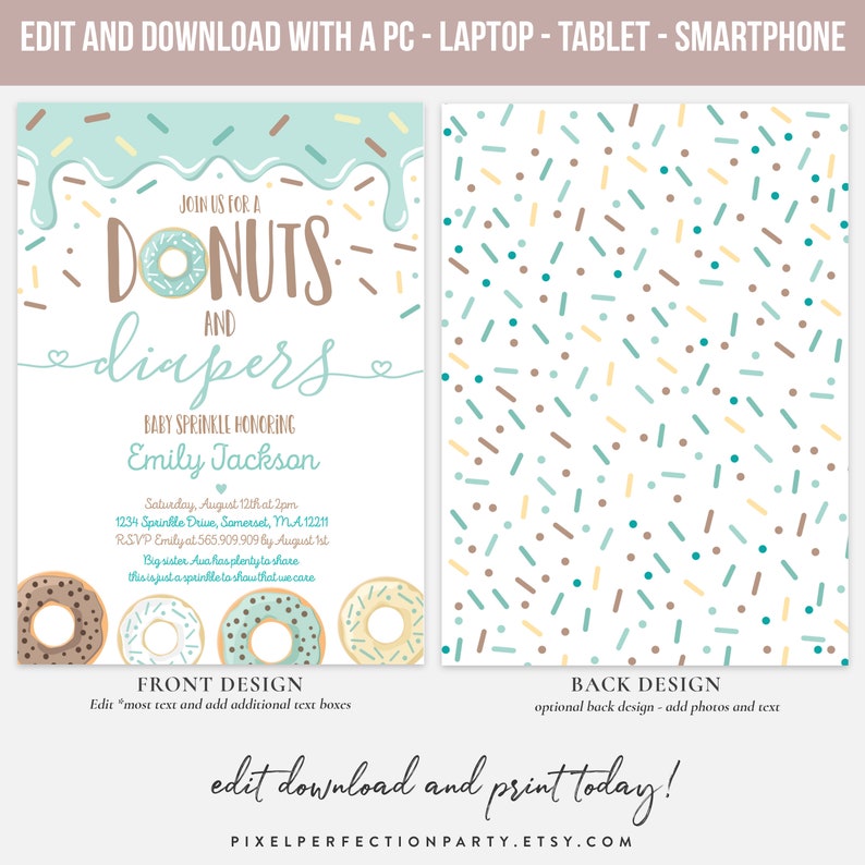 Editable Donuts and Diapers Baby Sprinkle Donut Baby Sprinkle - Etsy