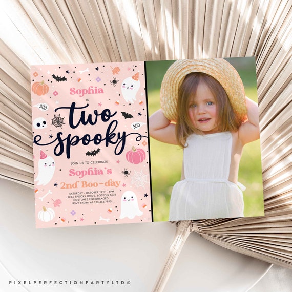 Editable Two Spooky Halloween Ghost 2nd Birthday Party Invitation Cute ...