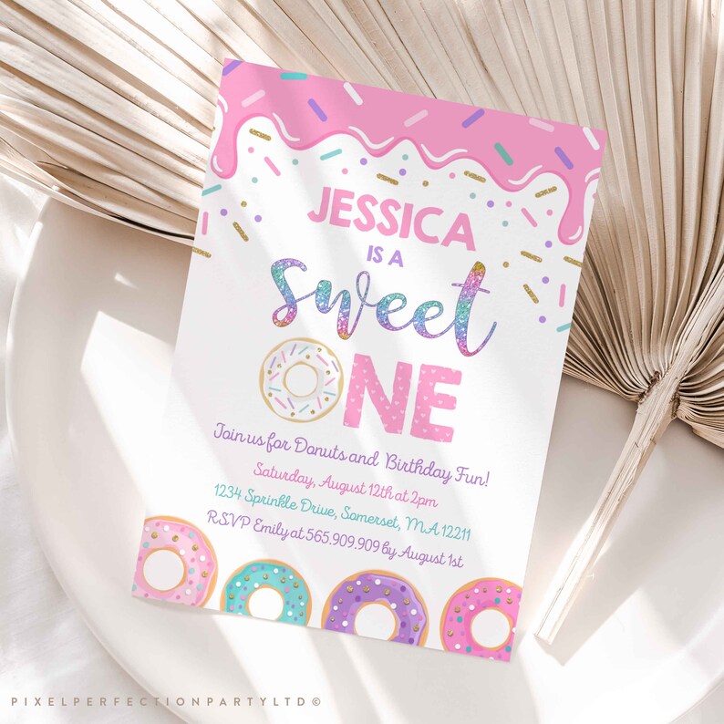 Editable Donut 1st Birthday Invitation Donut Sweet One Birthday Invite ...