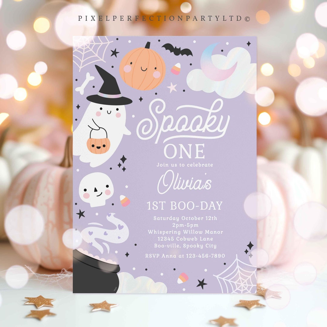 Editable Spooky One Halloween Ghost 1st Birthday Party Invitation Boho ...