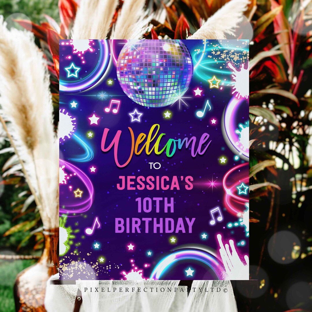 Editable Dance Party Welcome Sign Neon Glow Dance Party Welcome Sign ...