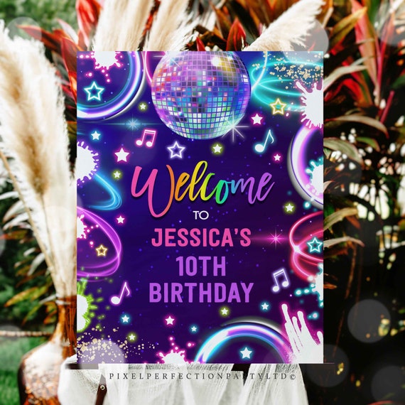 Editable Dance Party Welcome Sign Neon Glow Dance Party Welcome Sign ...